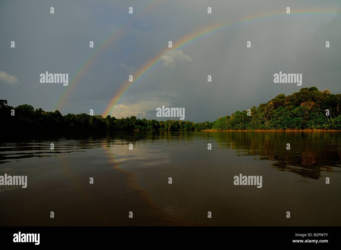 Double Rainbow over amazon rainforest Yavari River, Peruviuan Amazon ...