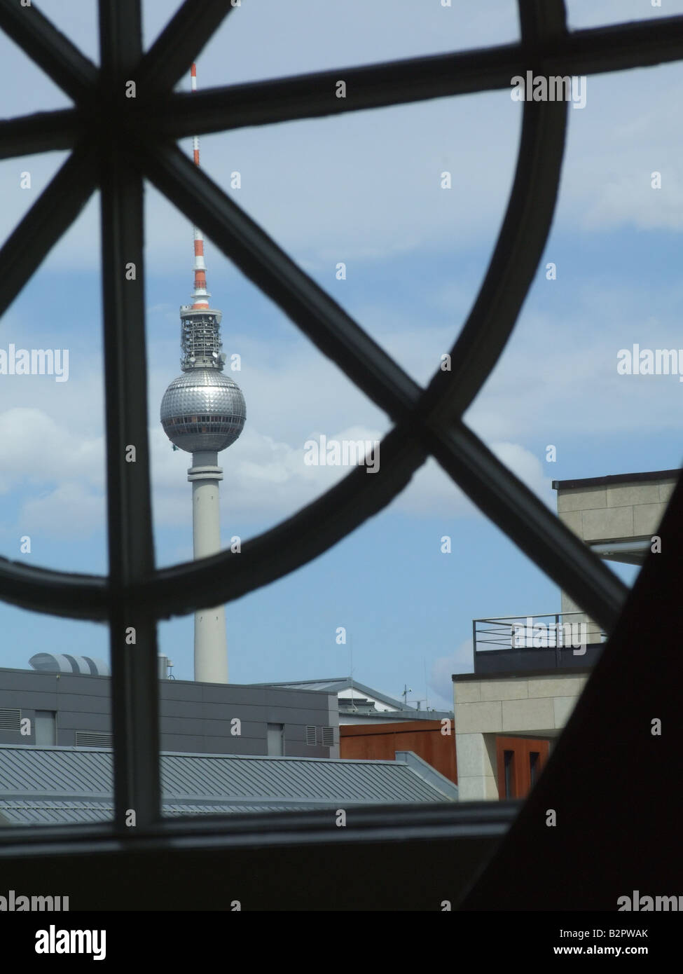 modern tv tower seen through window in berlin Stock Photo - Alamy