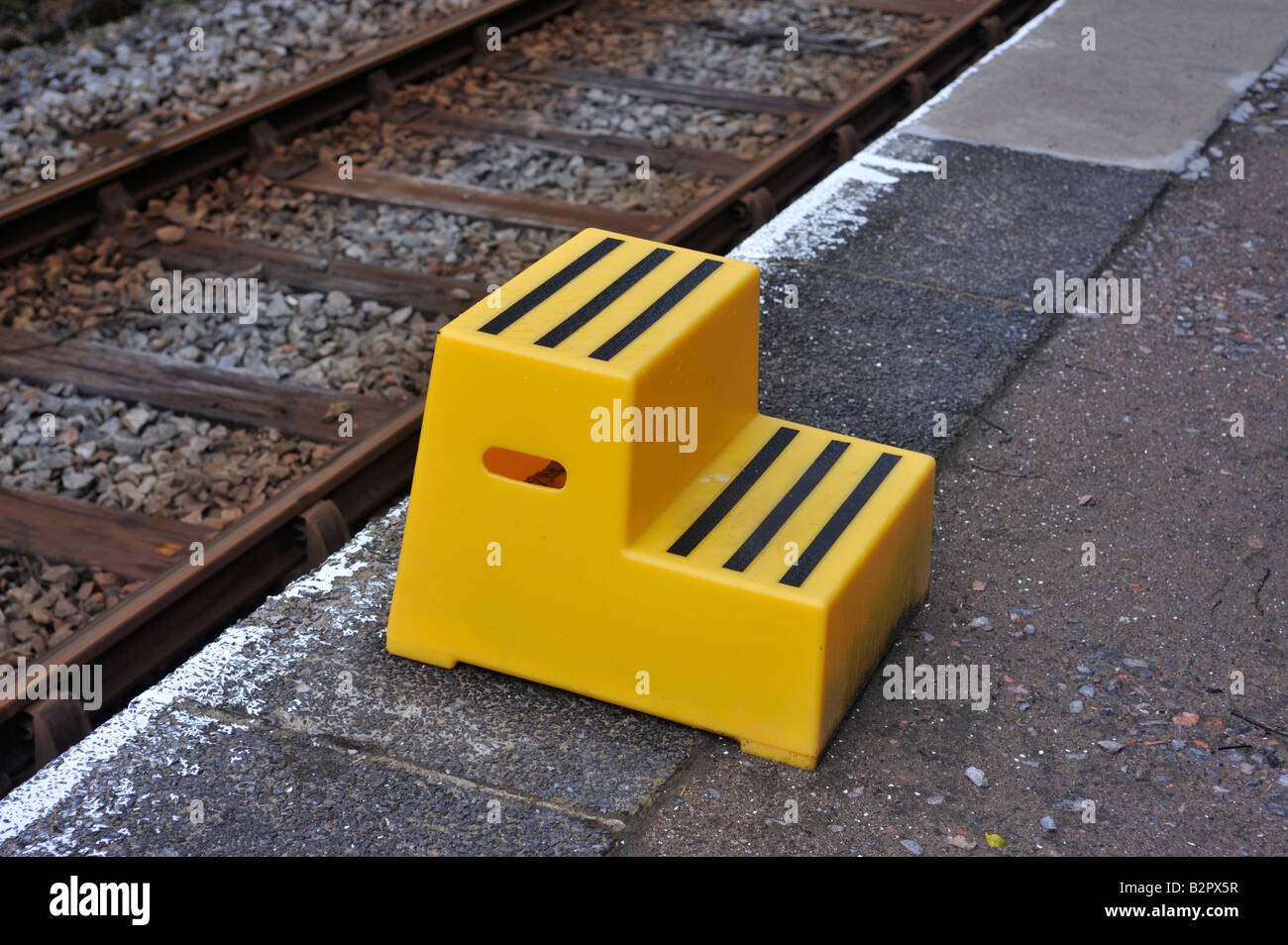 Mounting block on rail station platform. Achnashellach, Ross and ...