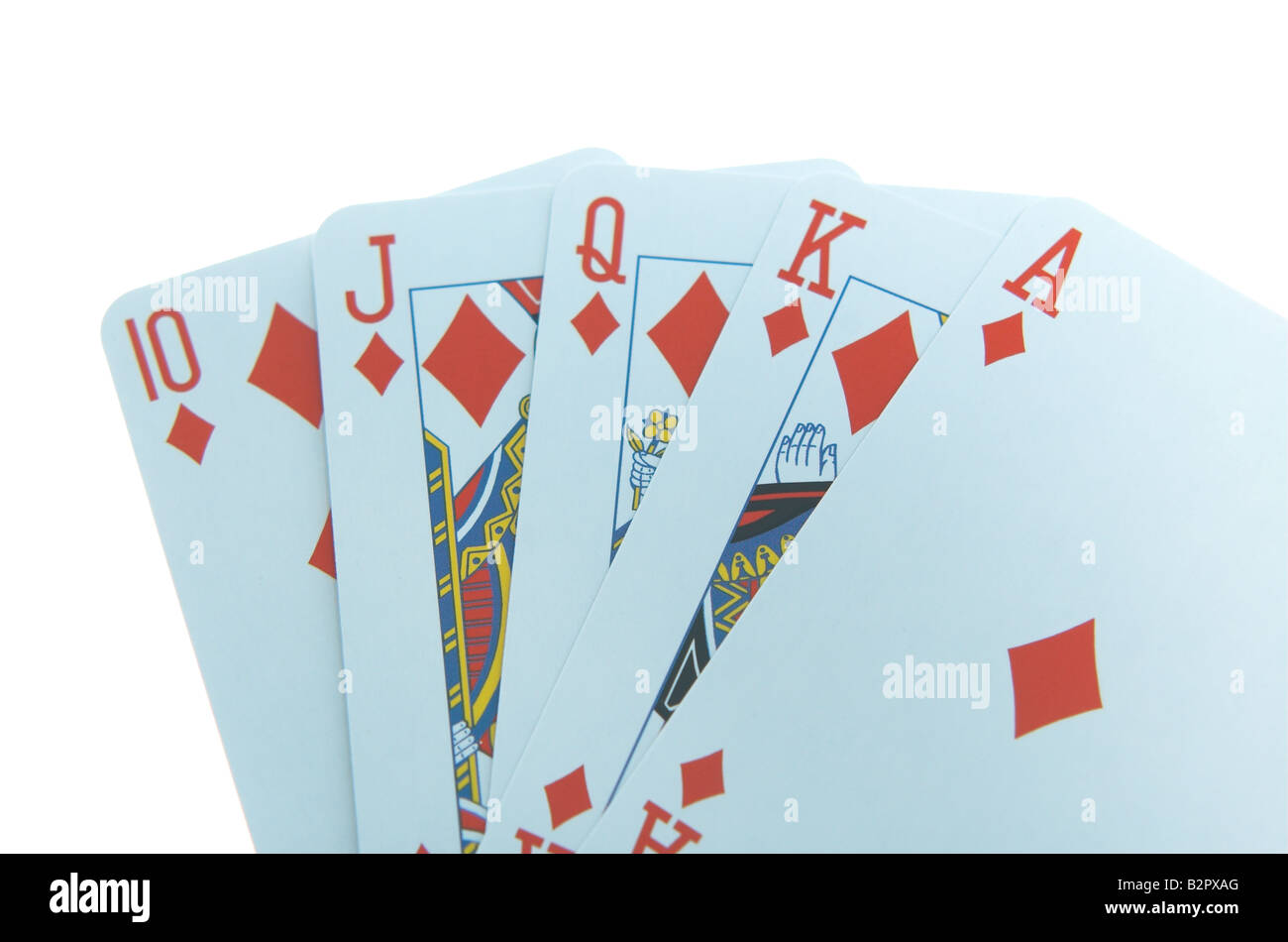 A hand of cards showing winning royal flush in poker Stock Photo - Alamy