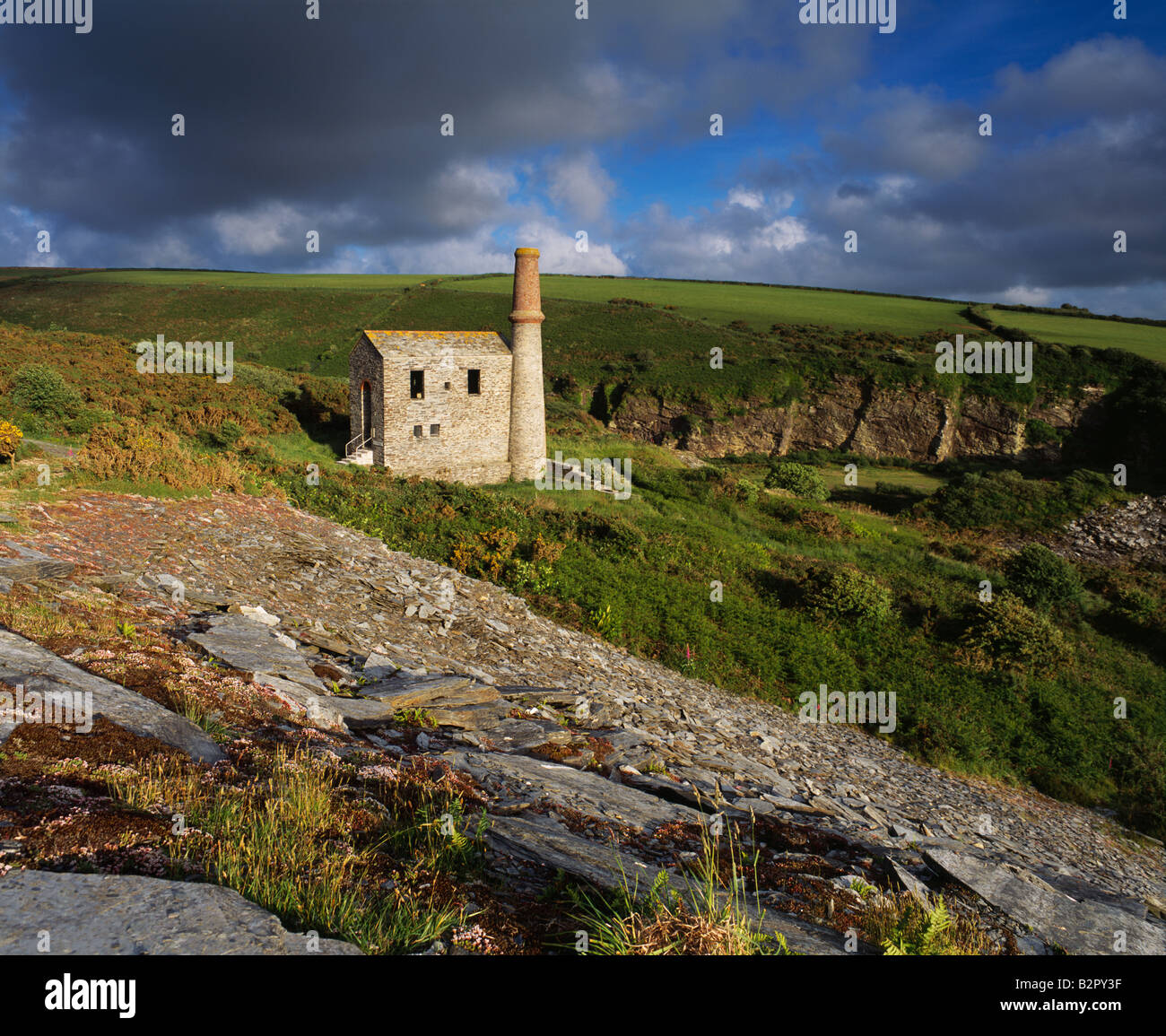 The old engine house at the Prince Of Wales Quarry, Trewarmett near ...