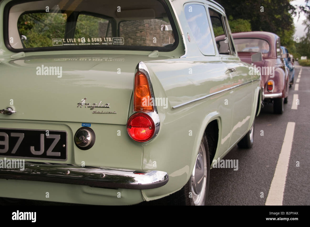 Rear of a Ford Anglia Deluxe, about to set off from Belfast to Portrush ...