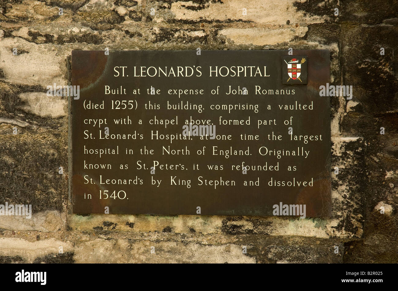 St Leonards Hospital plaque sign York North Yorkshire England UK United ...