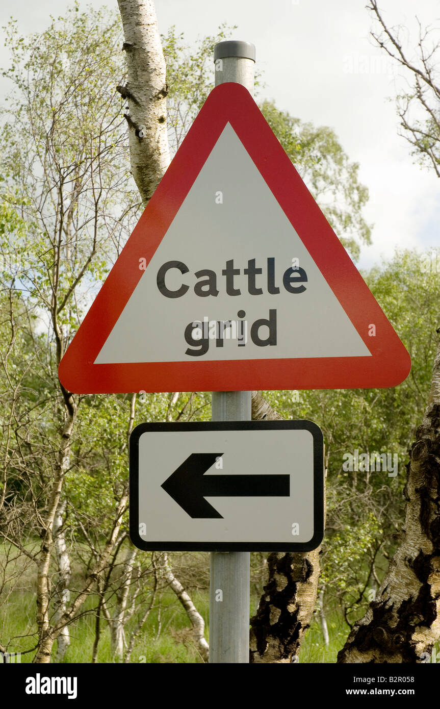 Cattle grid warning sign close up England UK United Kingdom GB Great ...