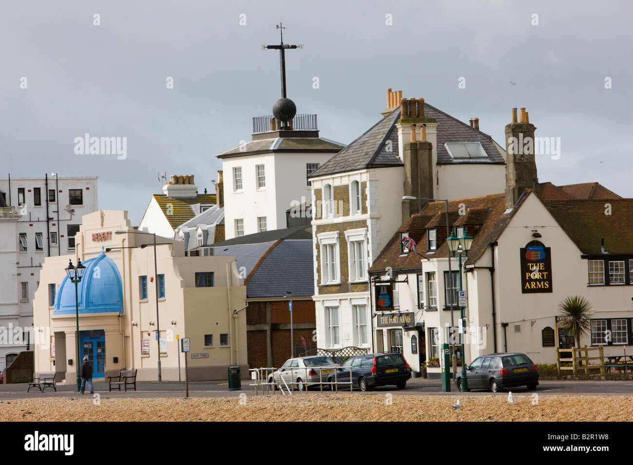 View of the seafront in Deal Kent including the famous Time Ball Tower ...