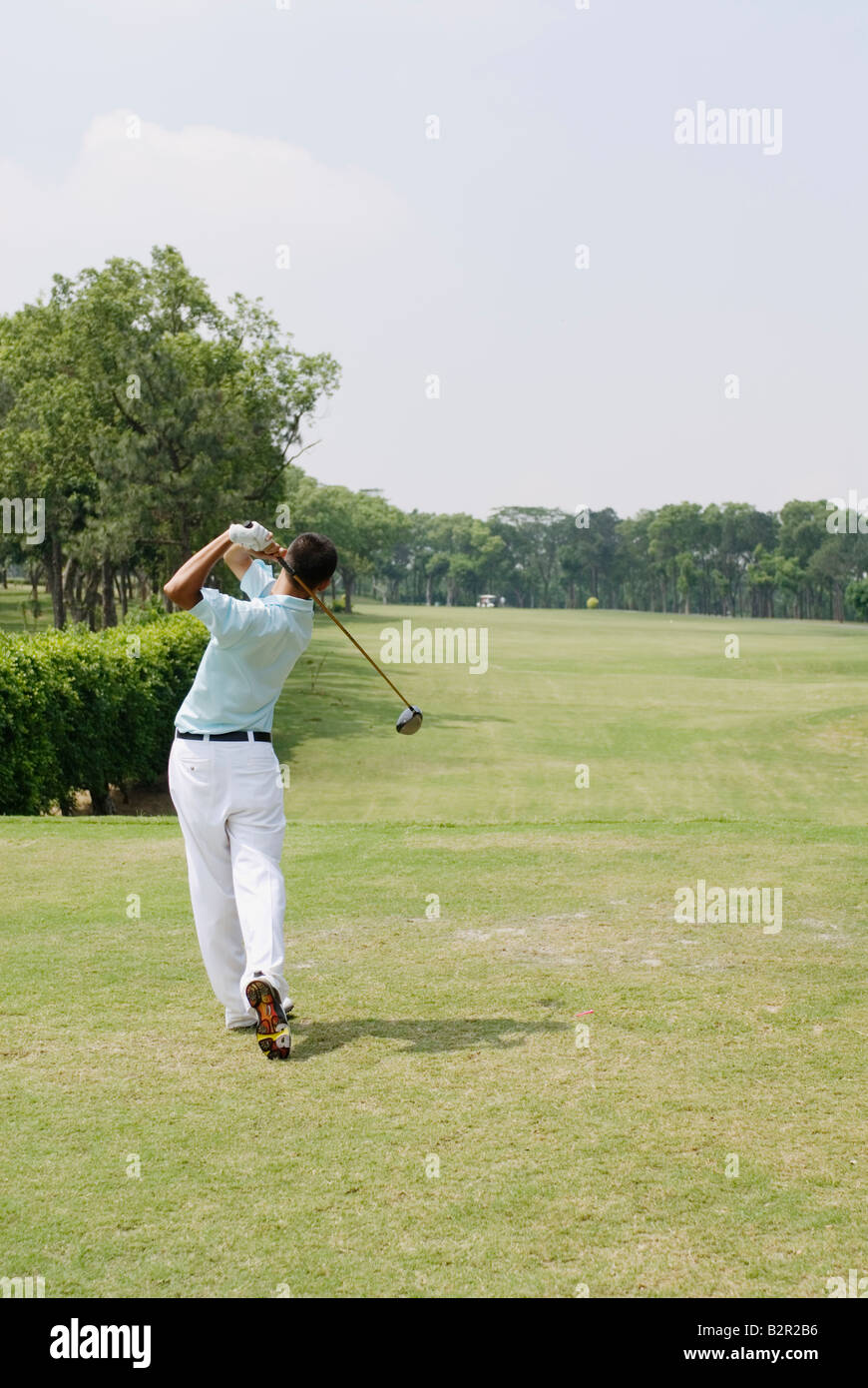 Backside view of golfer playing golf Stock Photo - Alamy