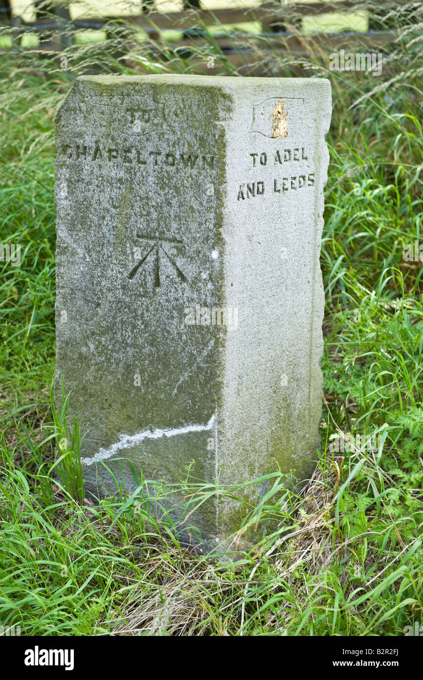 Old milestone showing direction to Adel Leeds and Chapletown West ...