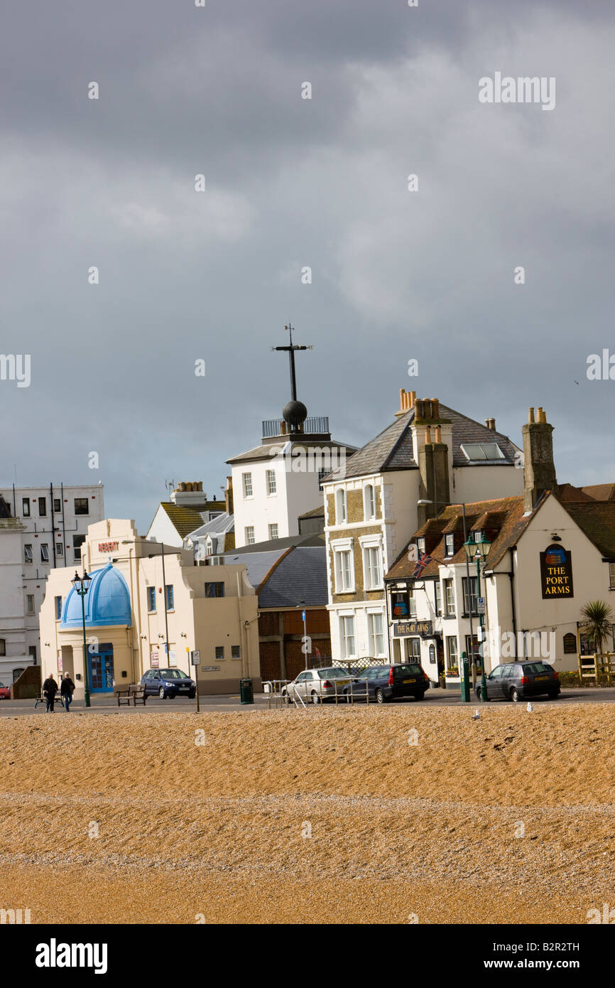 View of the seafront in Deal Kent including the famous Time Ball Tower ...