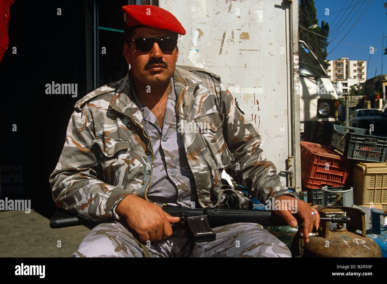 Armed guard in Lebanon Stock Photo - Alamy
