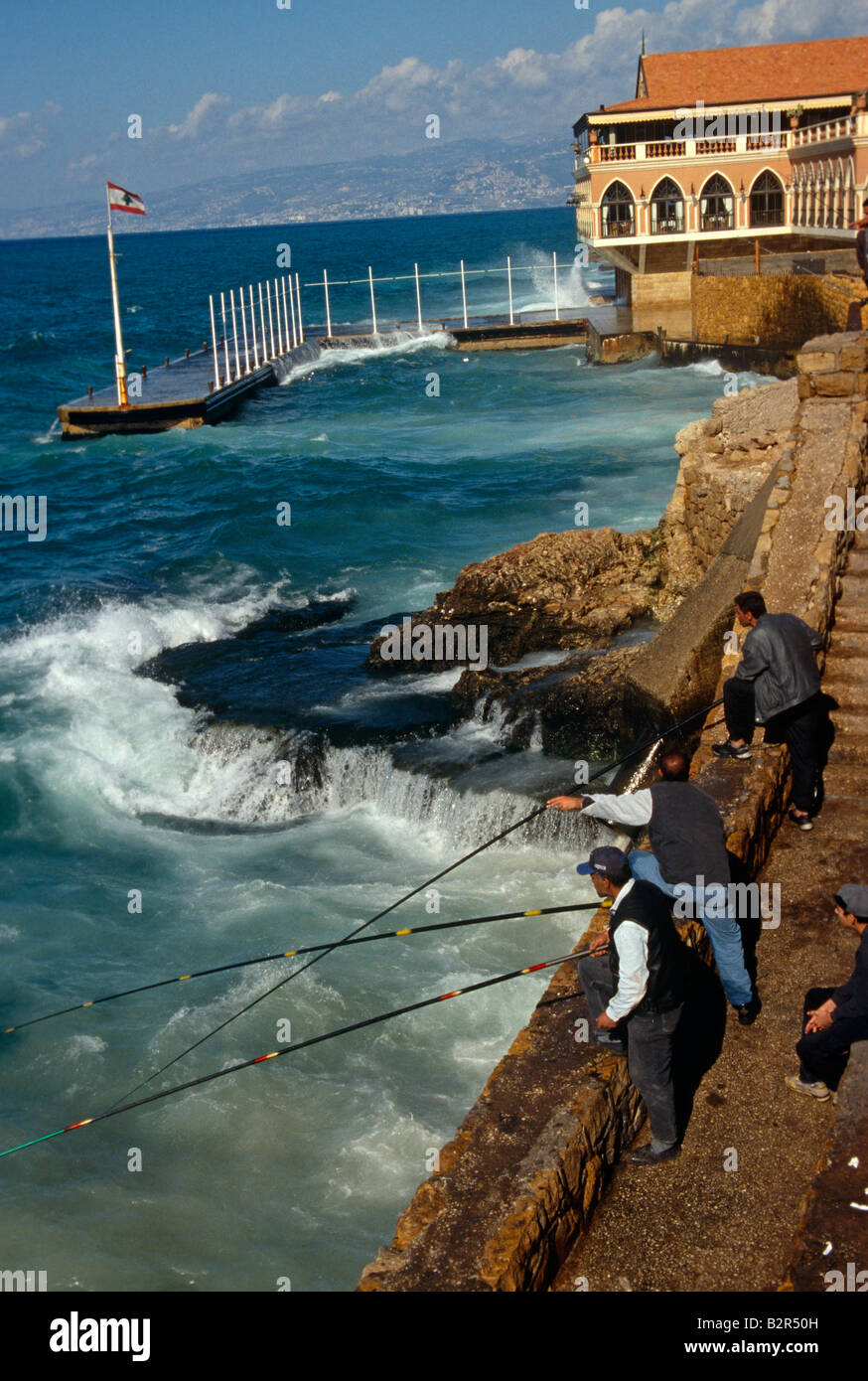 Fishermen by seaside, Lebanon Stock Photo - Alamy