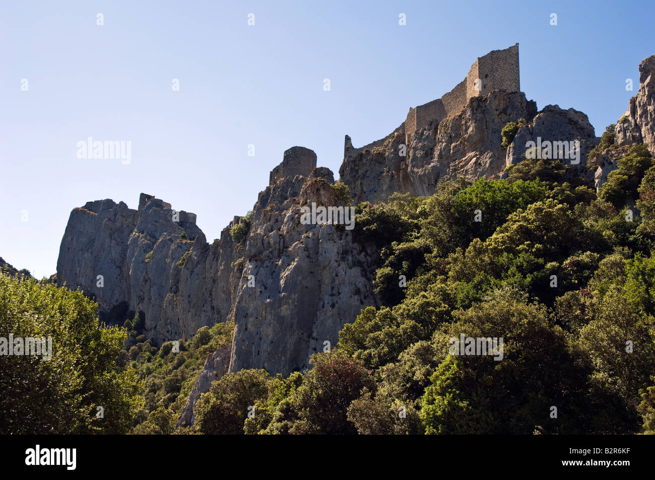 The French hilltop Cathar castle ruins of Peyrepertuse, Corbiere, Aude ...