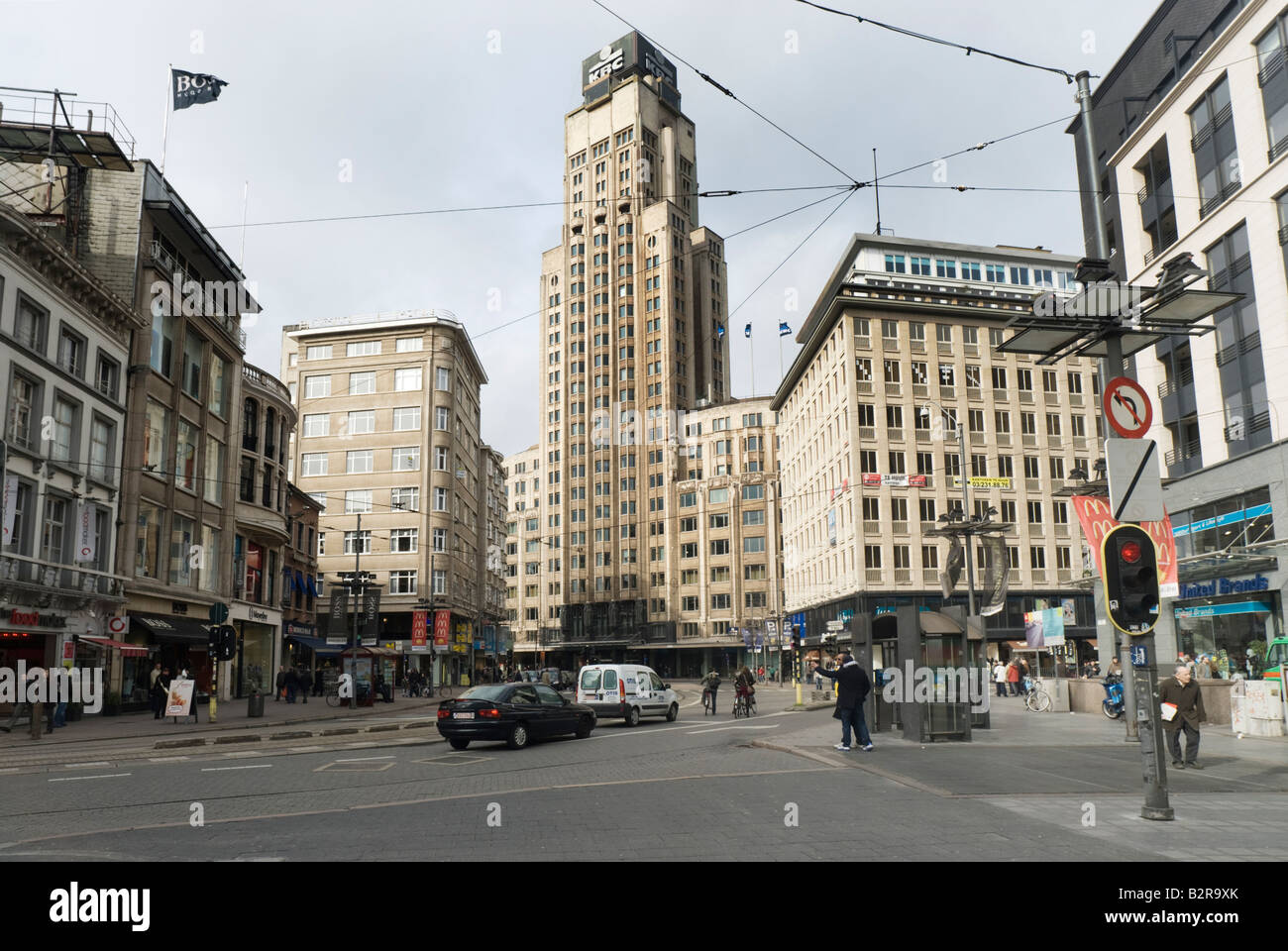 Meir shopping street with the KBC builing the most prominent in the ...