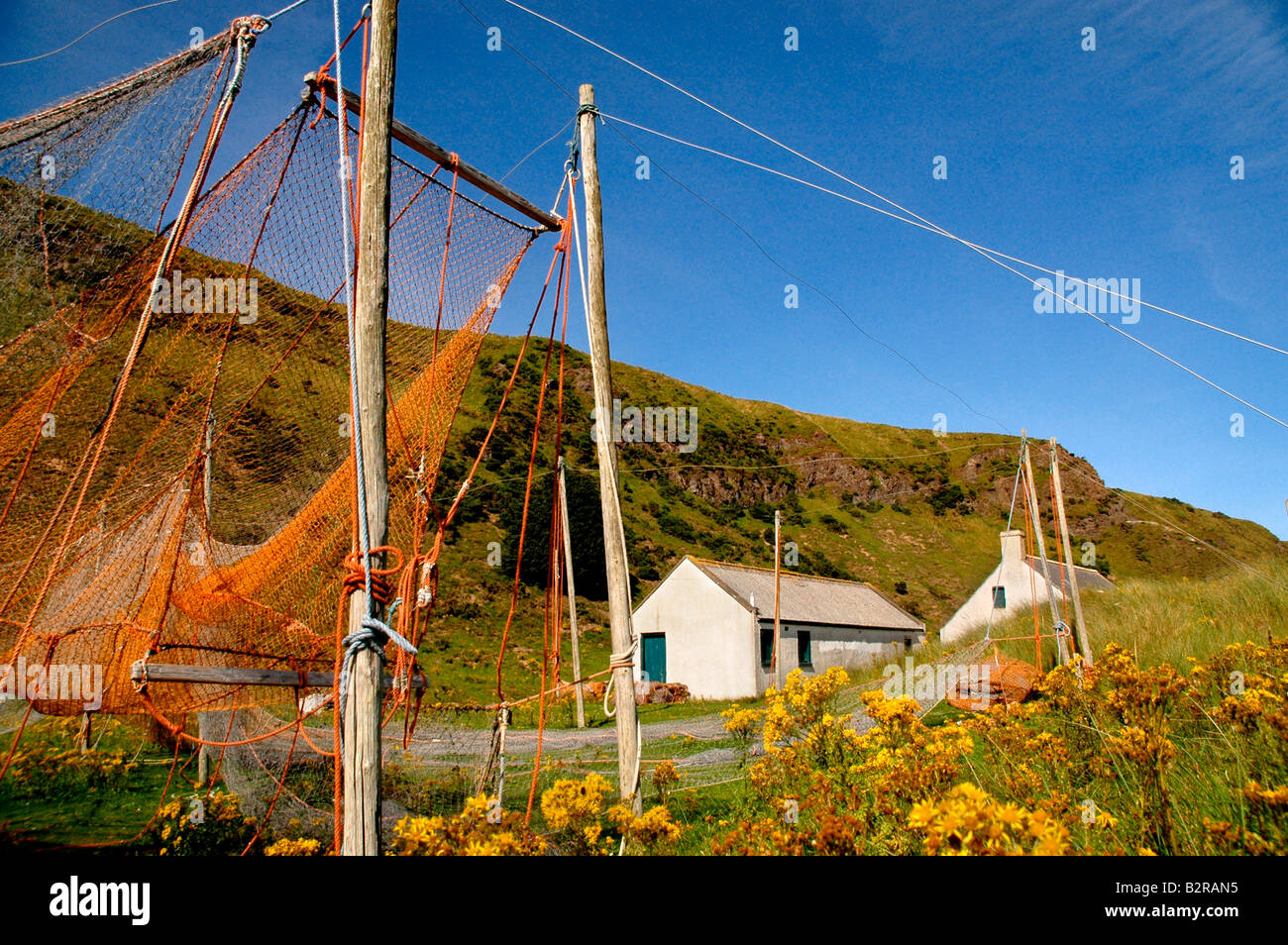 Fishermen's huts and drying fishing, salmon nets Stock Photo - Alamy