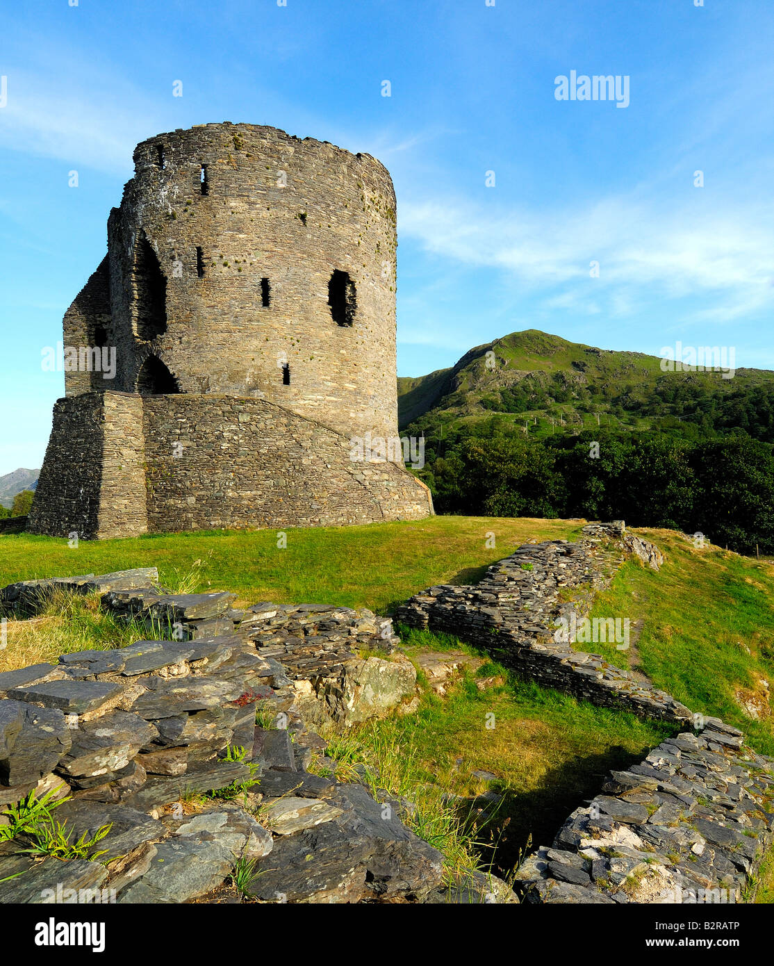 The derelict keep of Dolbadarn Castle on the banks of Llyn Padarn near ...