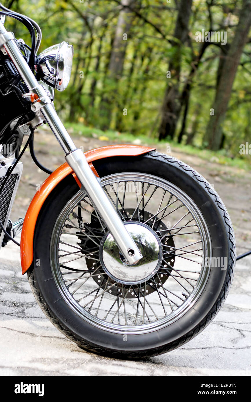 motorcycle on a road in the forest Stock Photo - Alamy