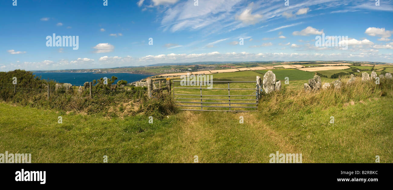 view over devon countryside with fields and farmland Stock Photo - Alamy