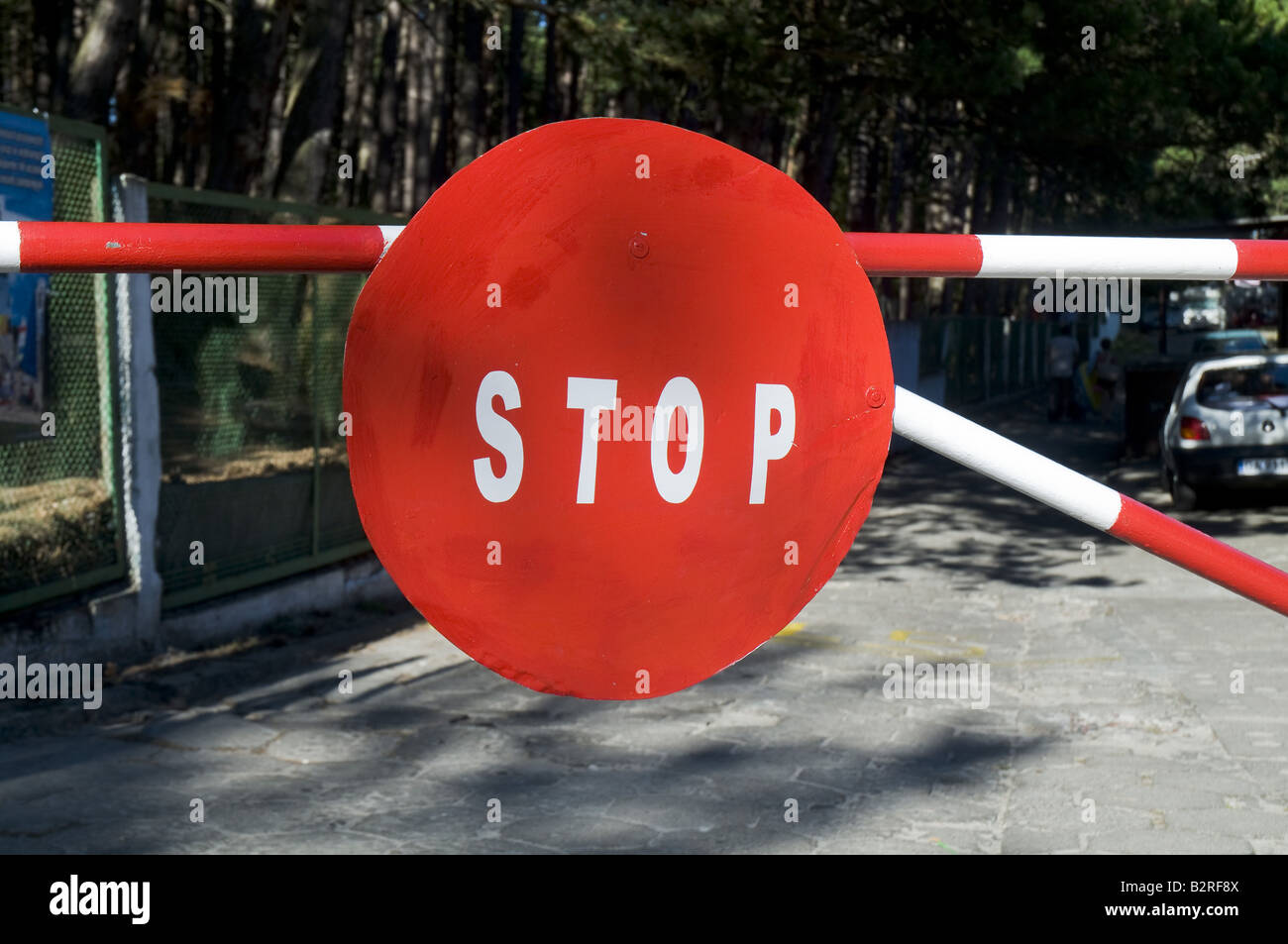 Stop sign barrier Stock Photo - Alamy