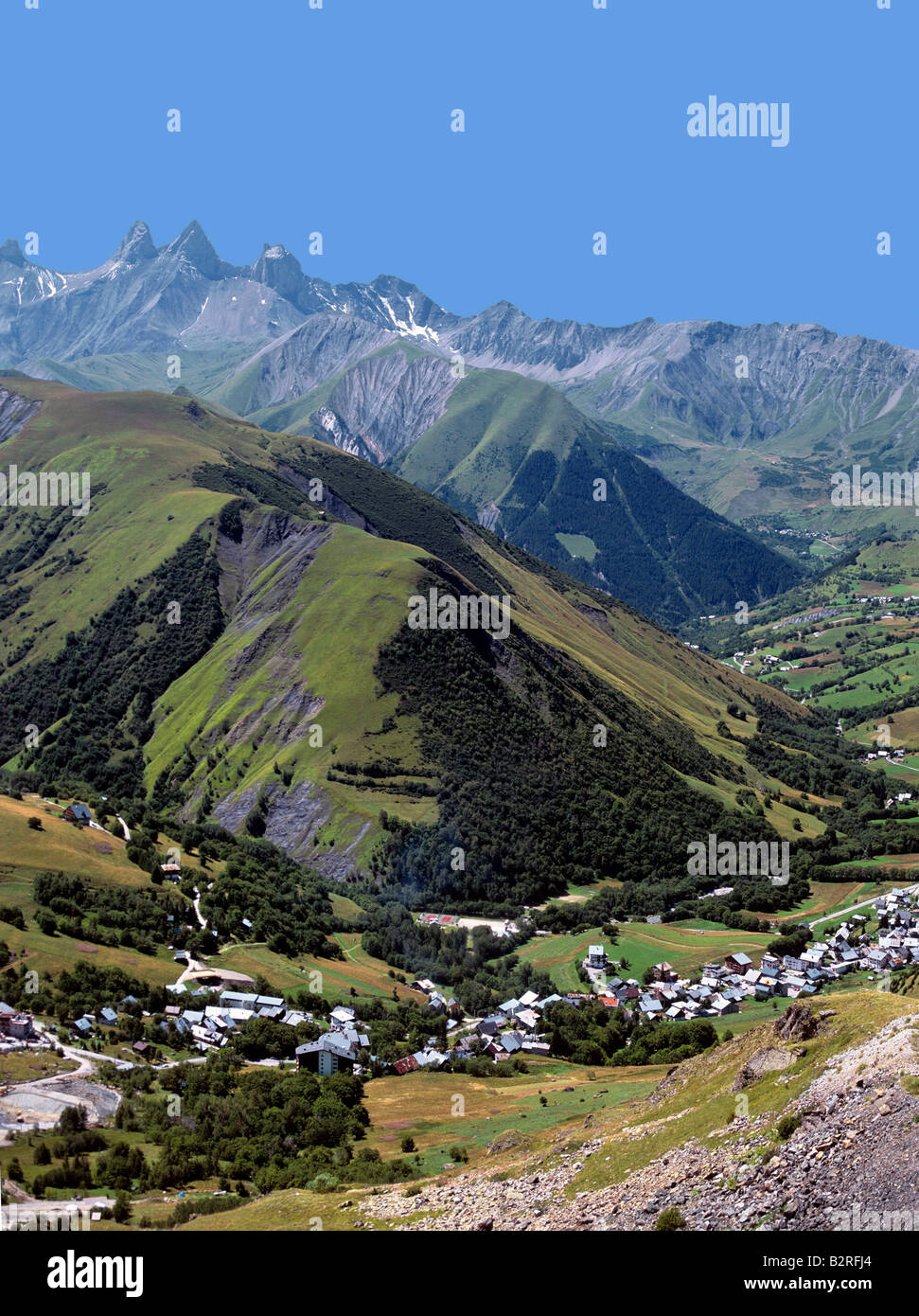 view from col on the route des grand cols french alps france Stock ...