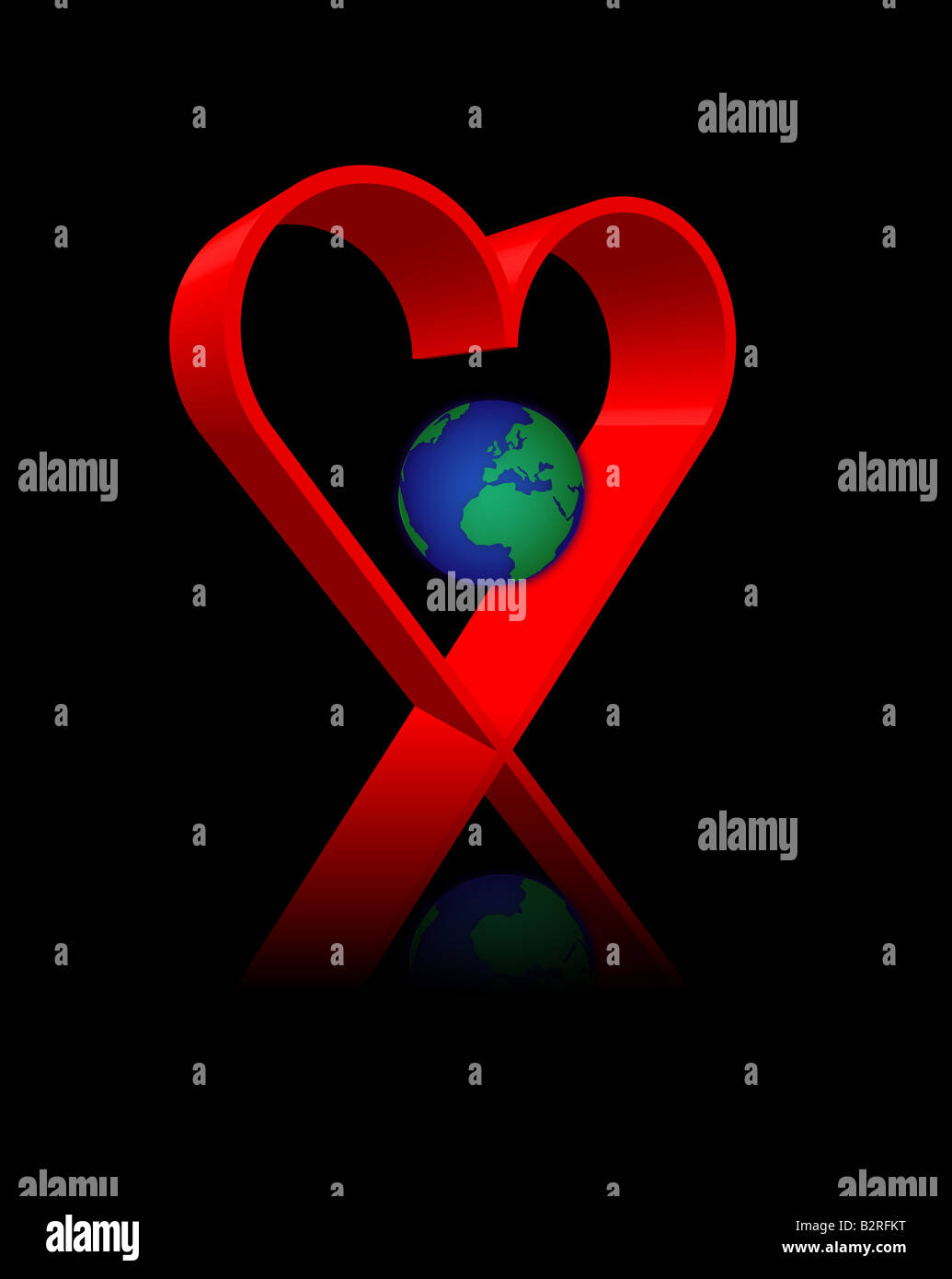 heart band red on black background with earth Stock Photo - Alamy