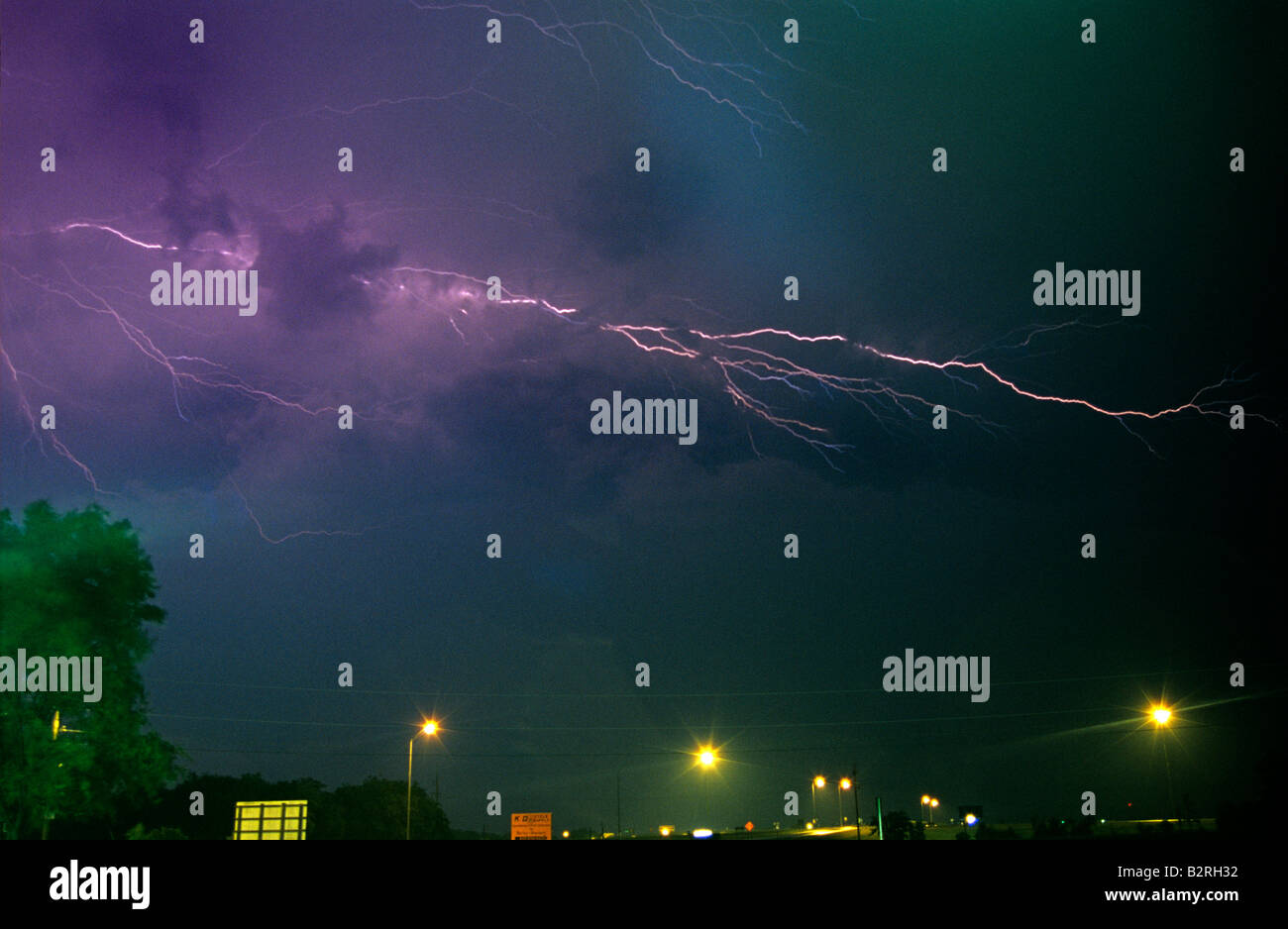 Lightning bolt over town in Nebraska Stock Photo - Alamy