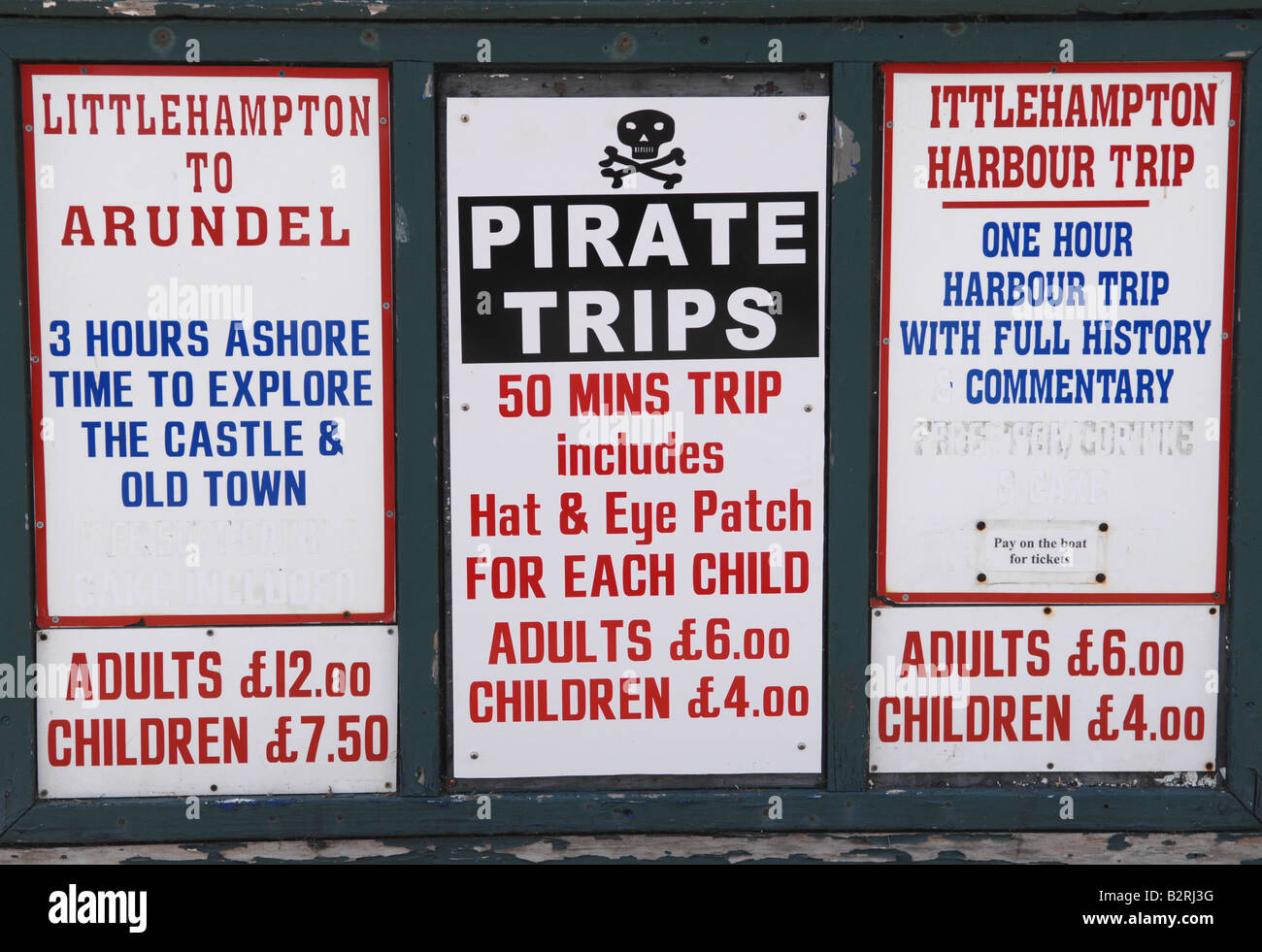 Boat trip signs at Littlehampton harbour in West Sussex UK Stock Photo ...