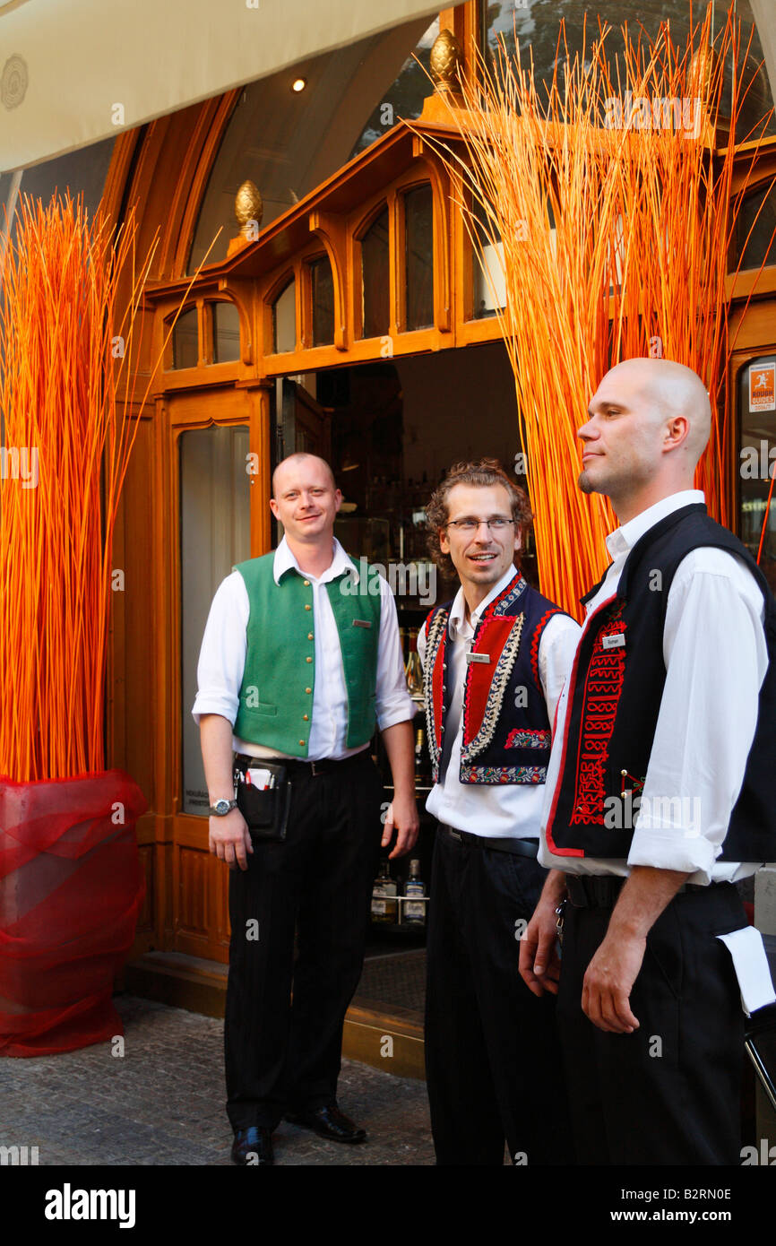 The entrance and the staff of the upscale restaurant Pravda on the ...