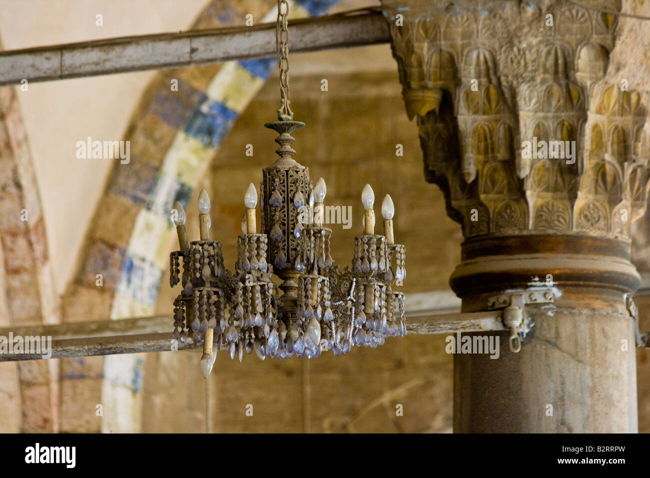 Chandelier and Pillar inside Al Adliyya Mosque in the Old City in ...