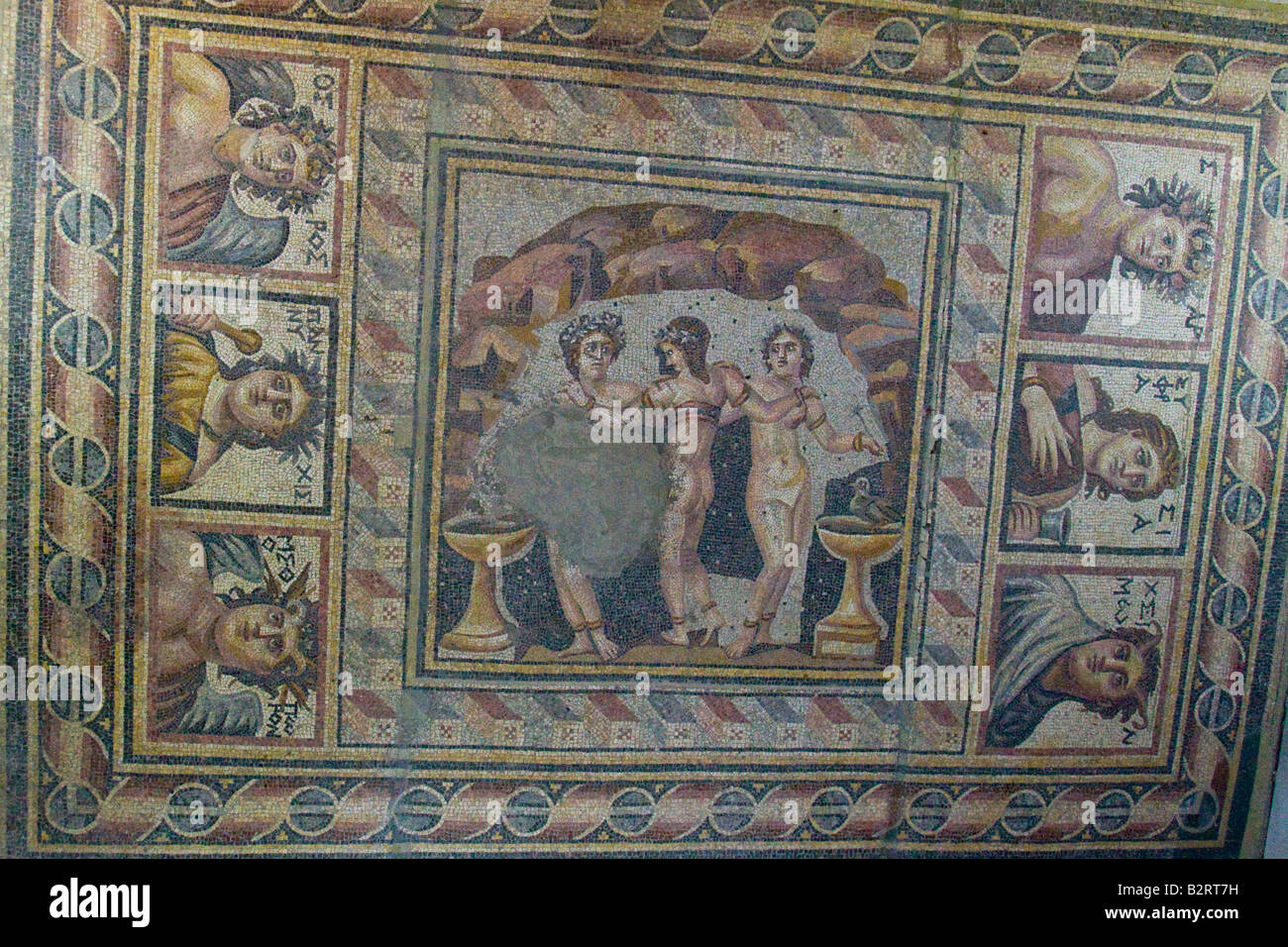 Graces and Fates Mosaic at Museum in Shahba Syria Stock Photo - Alamy