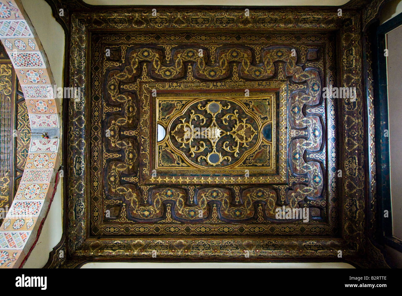 Ornate Ceiling at Bait Farhi an Old house in the Old City in Damascus ...