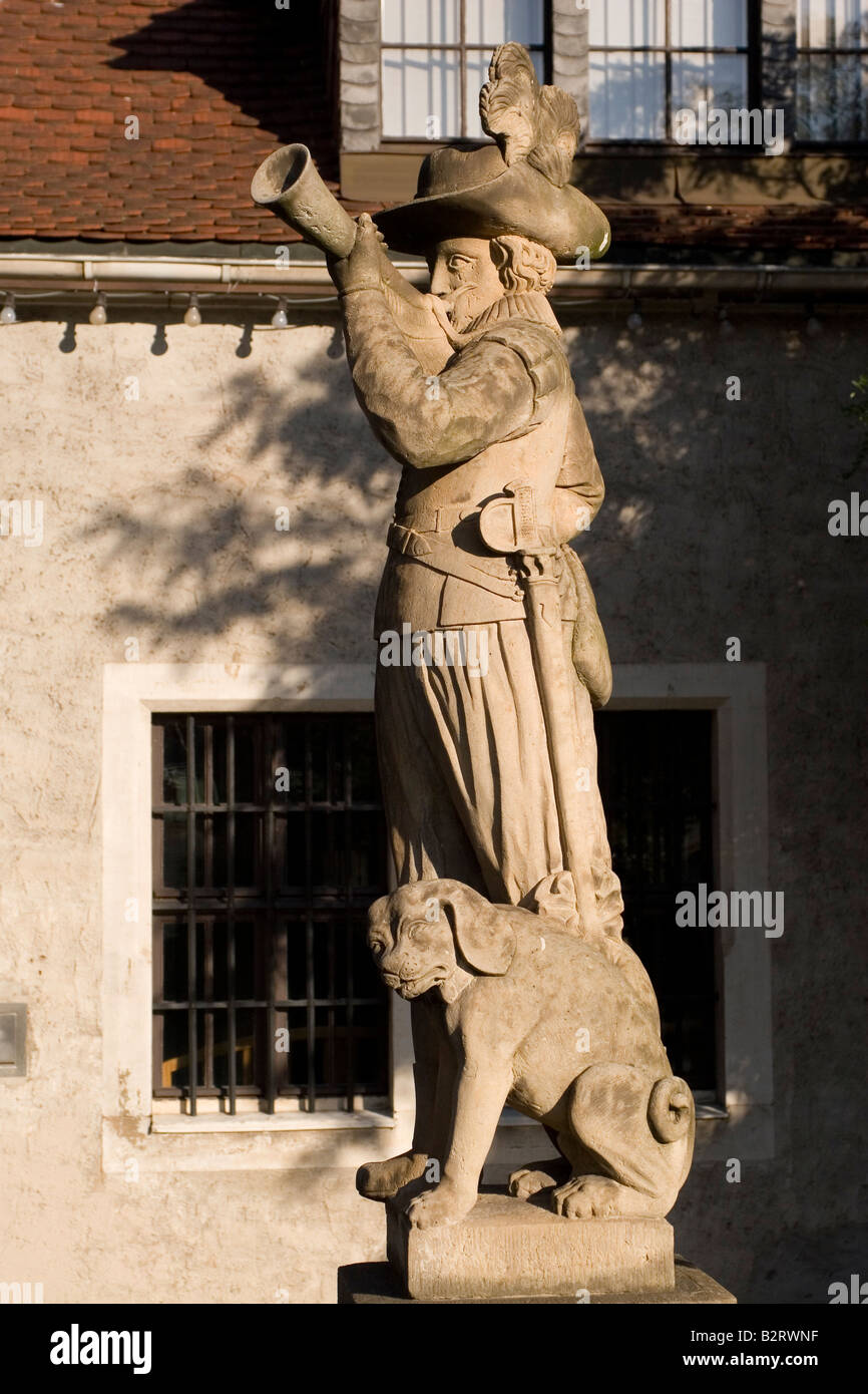 A hunter statue outside of the Jaegerhof building in the Neustadt of ...