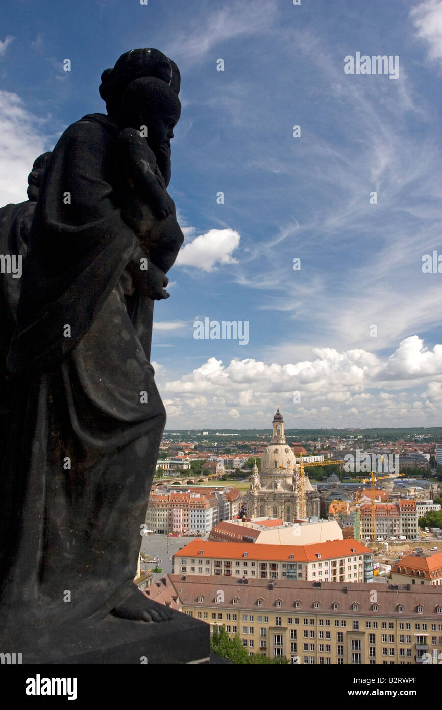 Looking towards the Altstadt of Dresden. One of the statues on the ...
