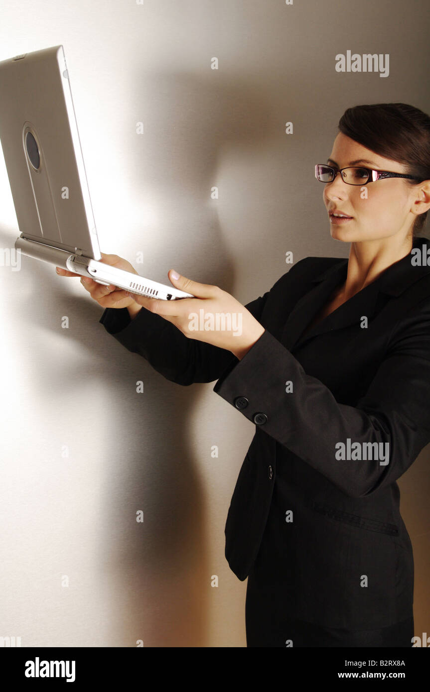 Stern Business Woman And Computer High Resolution Stock Photography and ...
