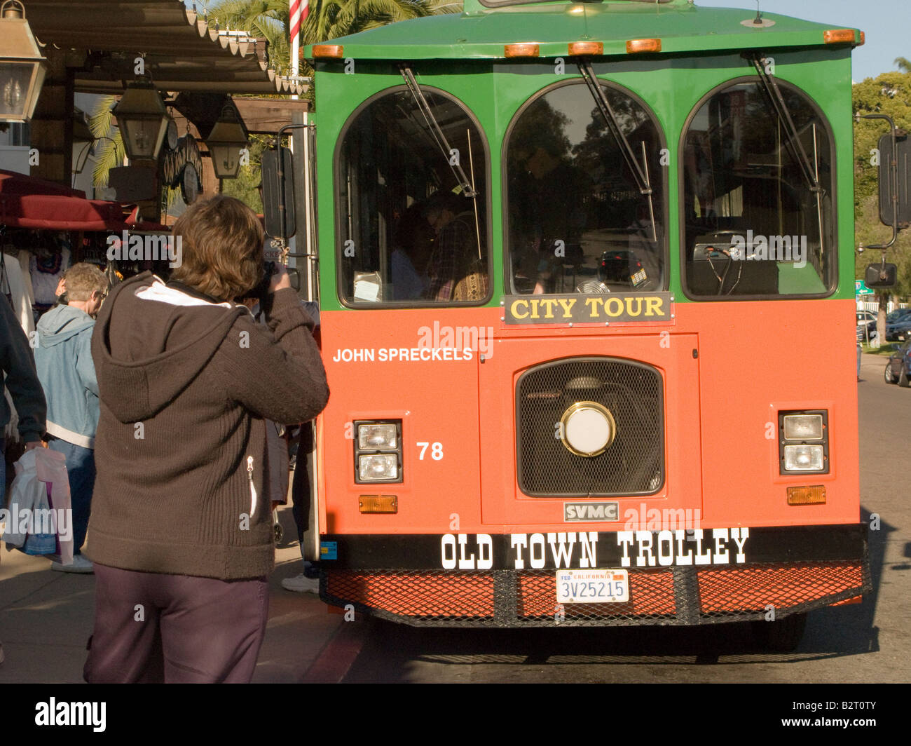 Person photographing trolley in Old town San Diego Stock Photo - Alamy