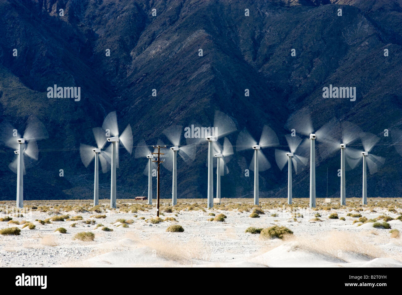 Wind turbines moving at Wind Farm near Palm Springs California USA ...