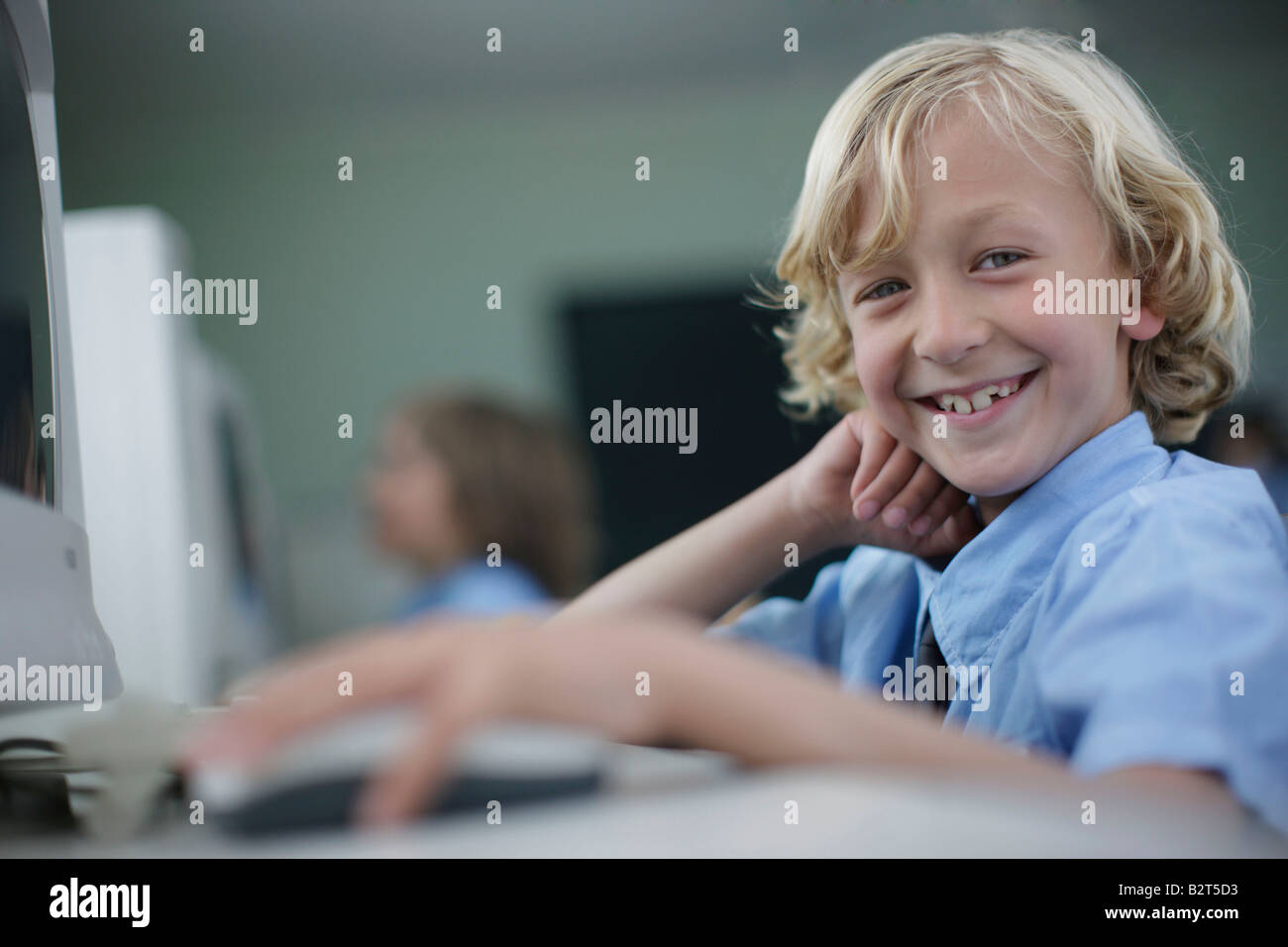 School boy at computer Stock Photo - Alamy