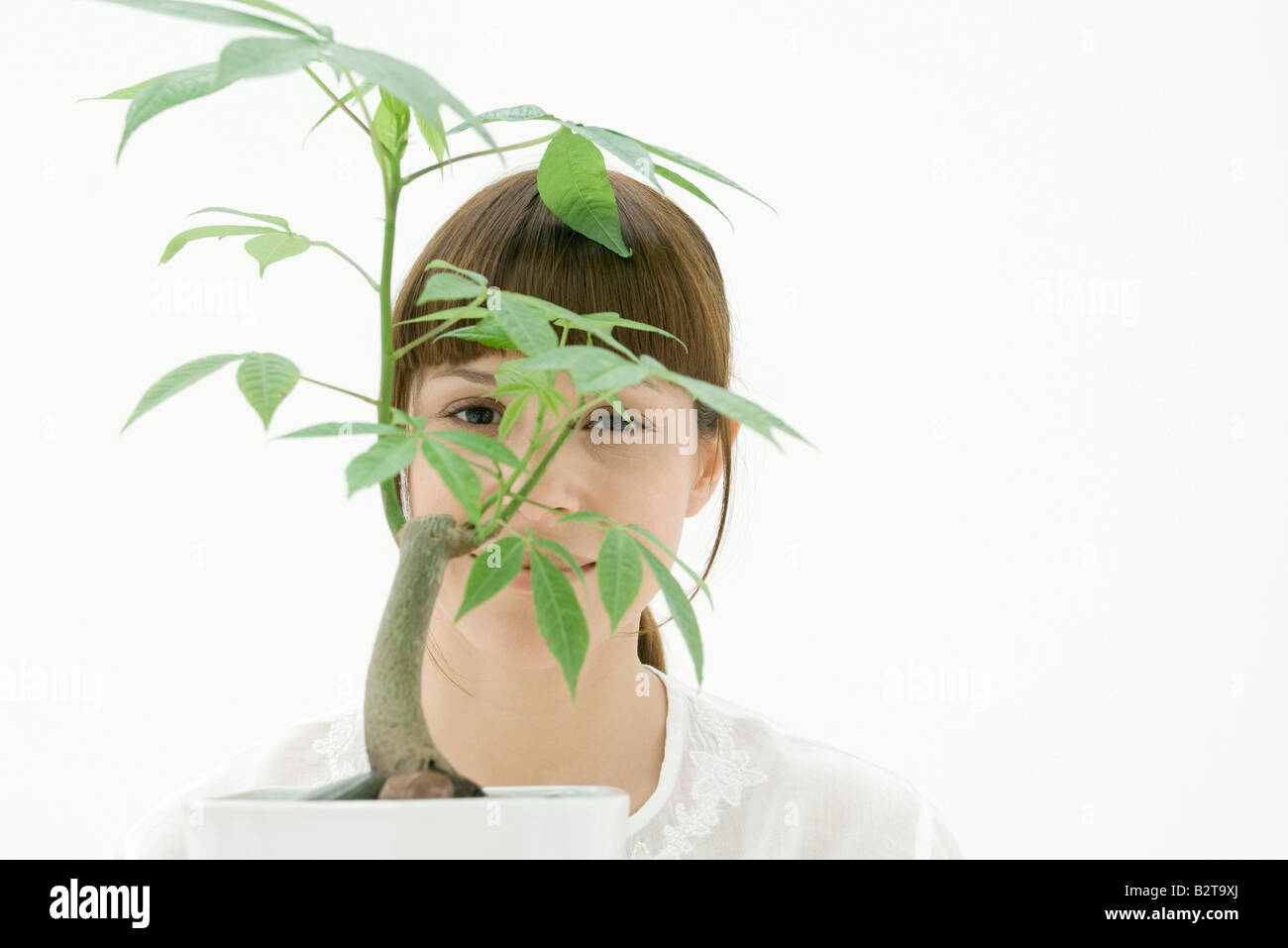 Woman peeking through plants hi-res stock photography and images - Alamy
