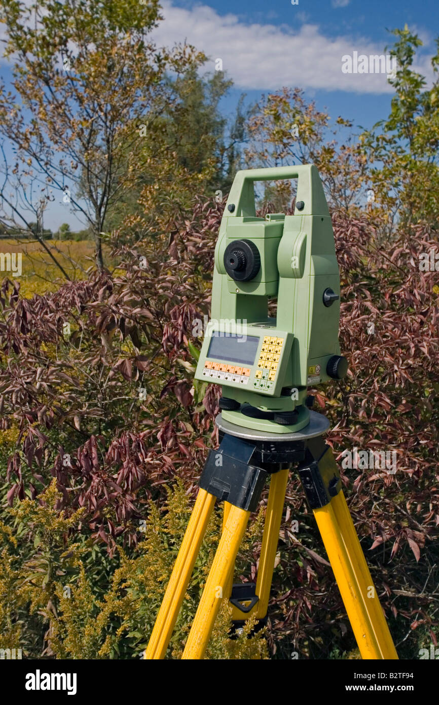 Total Station ready for work in the field Stock Photo - Alamy