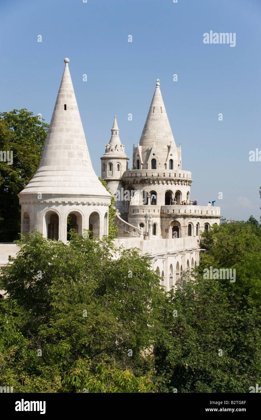 View to the Fishermen's Bastion, symbolising the seven Magyar tribes ...