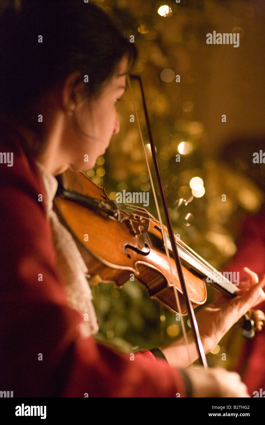 Violinist at the Mozart Dinner Concert in the historic Baroque hall of ...