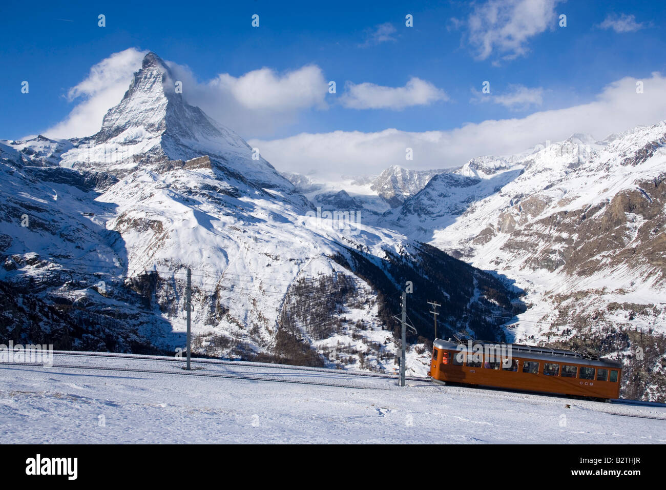 Gornergrat Bahn passing Matterhorn (4478 m), Zermatt, Valais ...