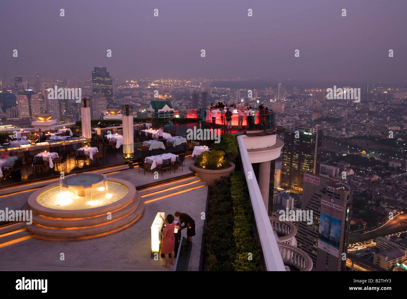 View over openair-bar "Sirocco Sky Bar" and Bangkok in the evening ...