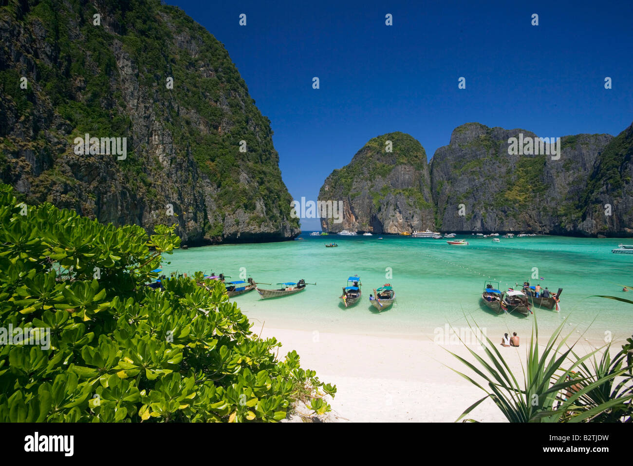 View over Maya Bay, a beautiful scenic lagoon, famous for the Hollywood ...