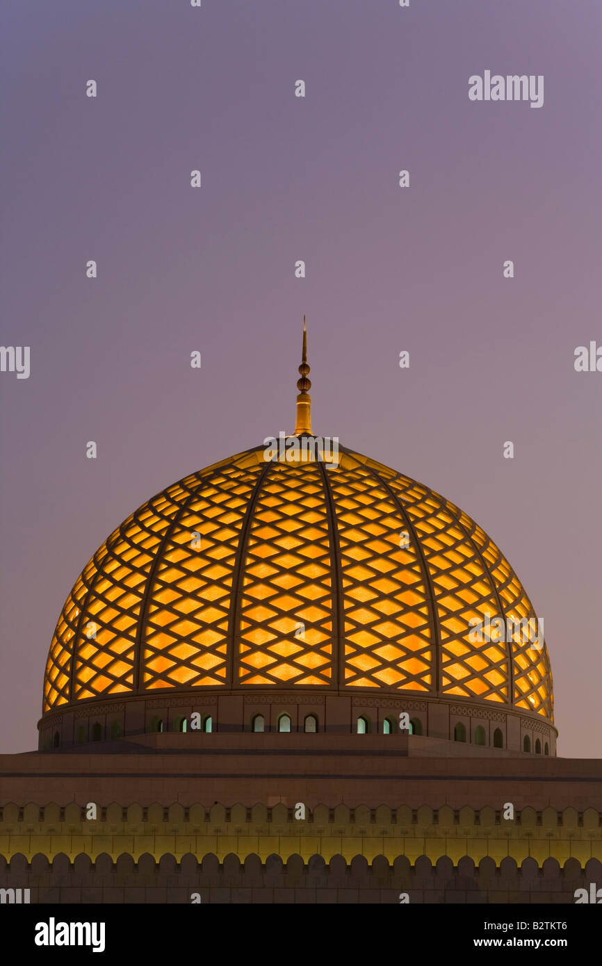 Middle East, Oman, Muscat, Al Ghubrah or Grand Mosque dome illuminated ...