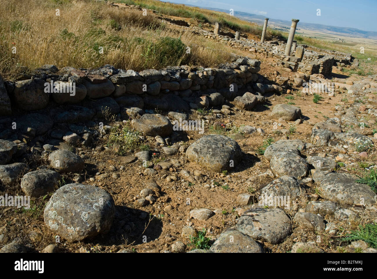 Pedestrian cross and columned house Ruins of NUMANTIA near Garray SORIA ...