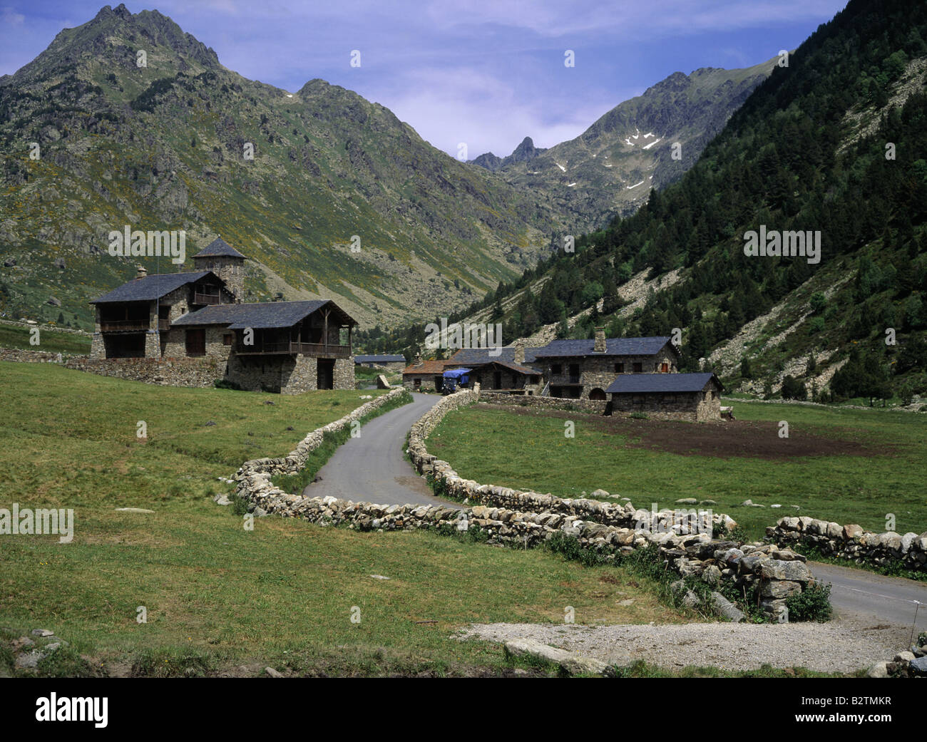 Pyrenees Near Soldeu Group of farm buildings Black slate Typical of ...