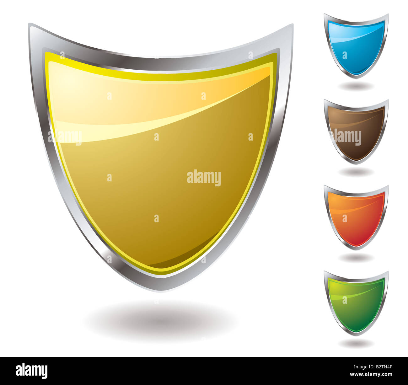 Collection of shields in different colours with drop shadow Stock Photo ...