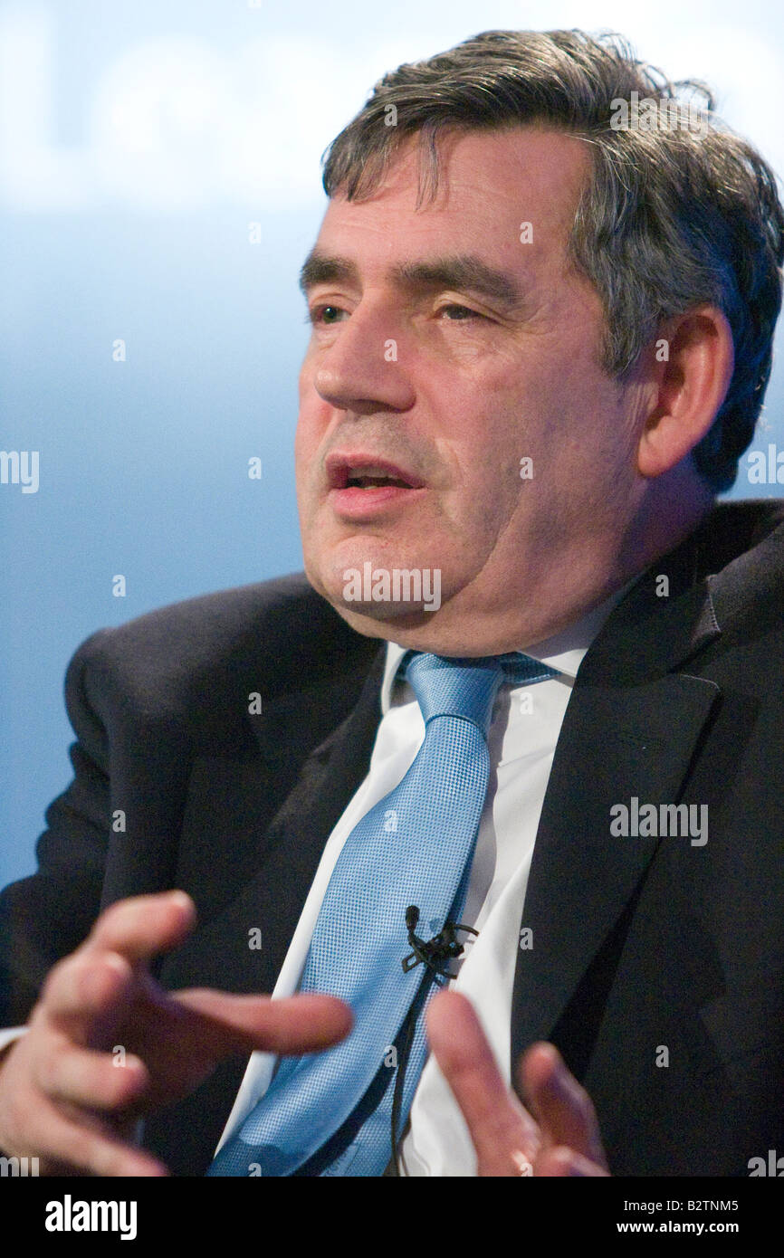 Prime Minister Gordon Brown answering questions at a conference of ...