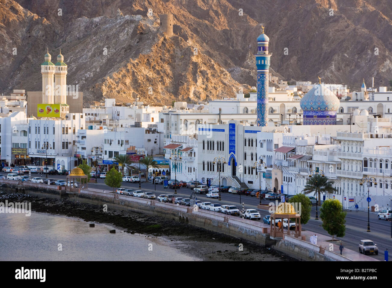 Middle East, Oman, Muscat, Mutrah, elevated view along the Corniche ...