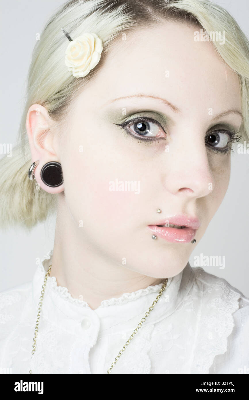 Head shot portrait of a young, blonde, Goth woman Stock Photo - Alamy