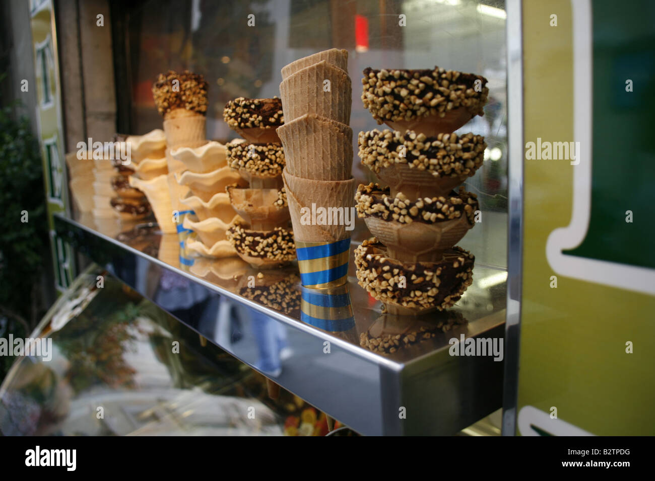 ice cream cones in gelateria shop Stock Photo - Alamy